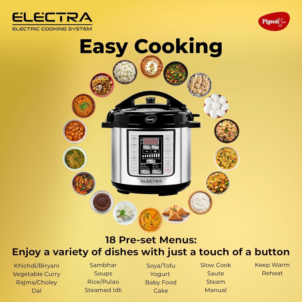 Pigeon Electra Electric Pressure Cooking System with 18 Pre-Set Menus ...