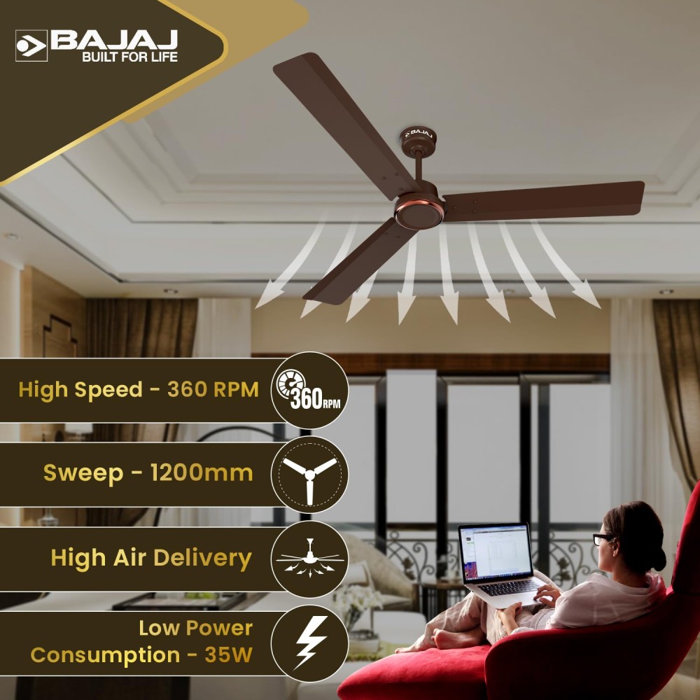 Bajaj Classico Sleek Plus 1200 mm RedWalnut 3 Blade Ceiling Fan