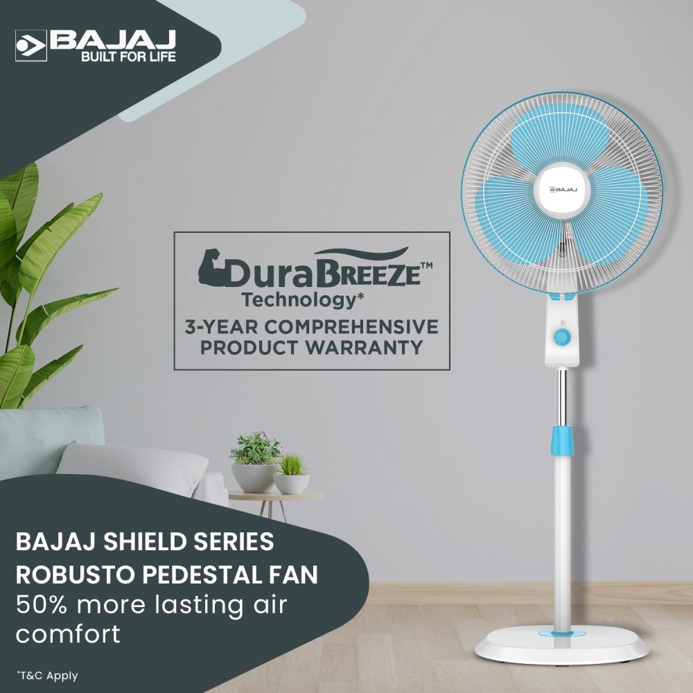 Bajaj Robusto 400mm Oscillating Pedestal Fan 3Years Comprehensive ...