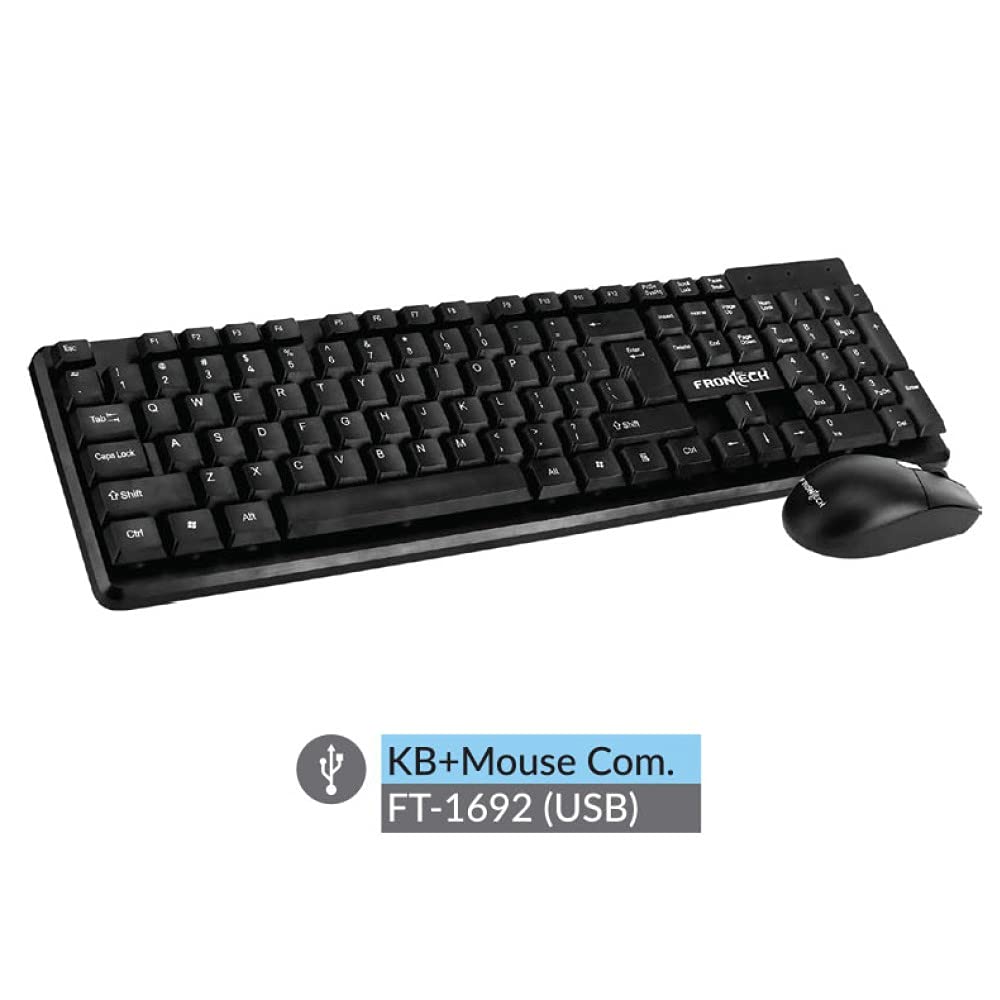 Frontech Ft 1692 Wired Keyboard And Optical Wired Mouse Combo Usb Receiver Black