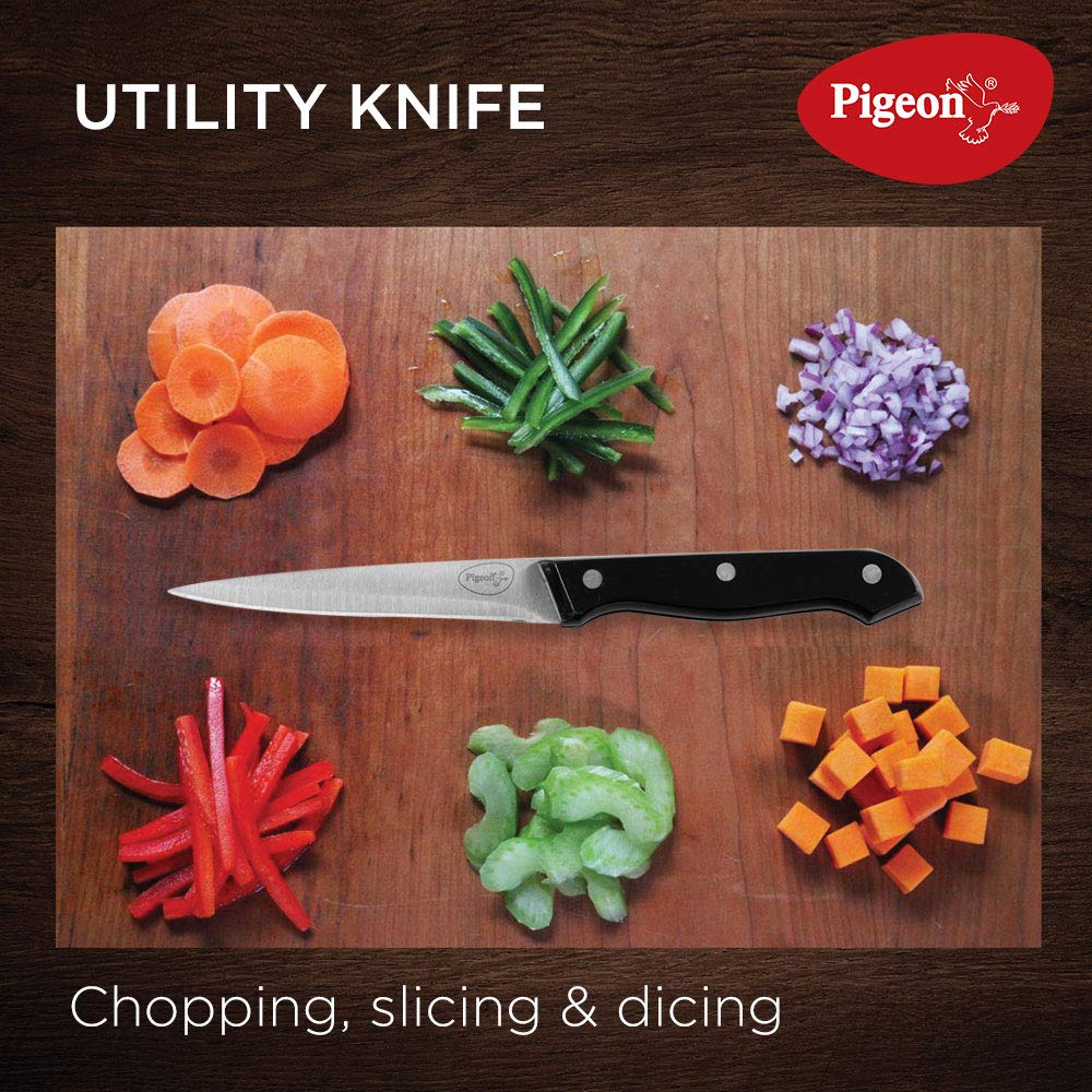 Pigeon Angular Holder Shears Kitchen Knifes 6 Piece Set with Wooden ...