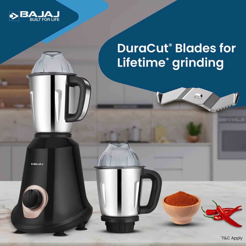 Bajaj Military Series Glamore 4 Jar 1000 Watts Mixer Grinder 3-Speed ...