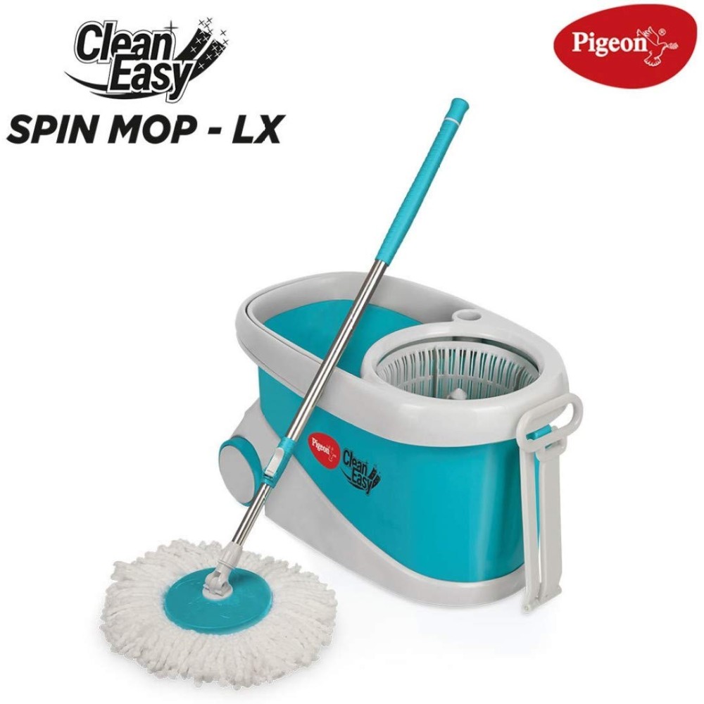 Pigeon Spin Mop-LX with Big Wheels and PVC Wringer Mop Set for Wet and ...