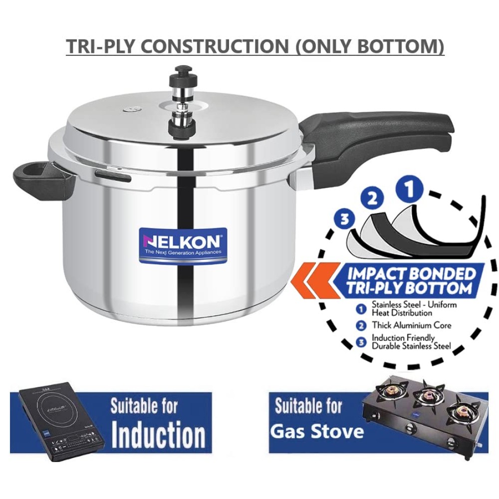Nelkon Stylo Stainless Steel Induction Pressure Cooker Silver 5 Litre