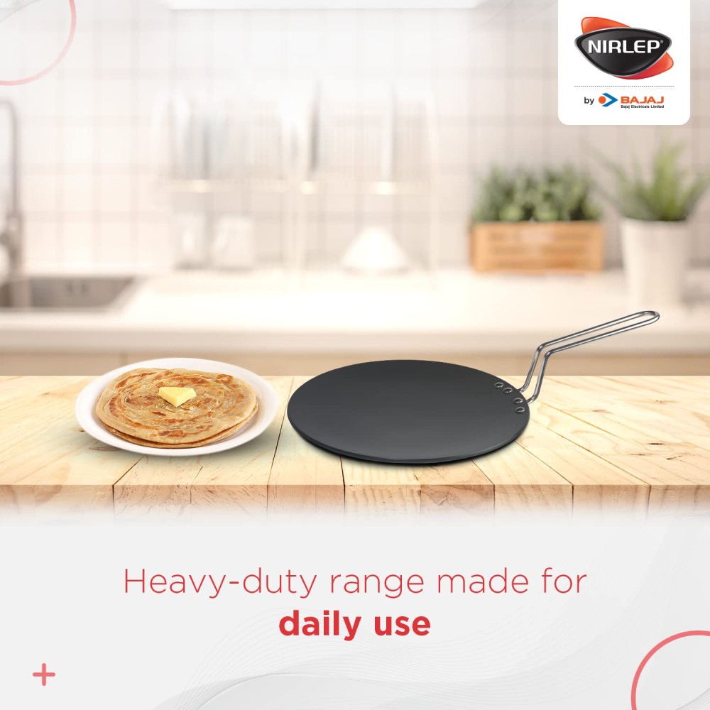 Nirlep ECG 24 Ebony 24 Cm Hard Anodized Aluminium Concave Tawa, 4 mm - Grey