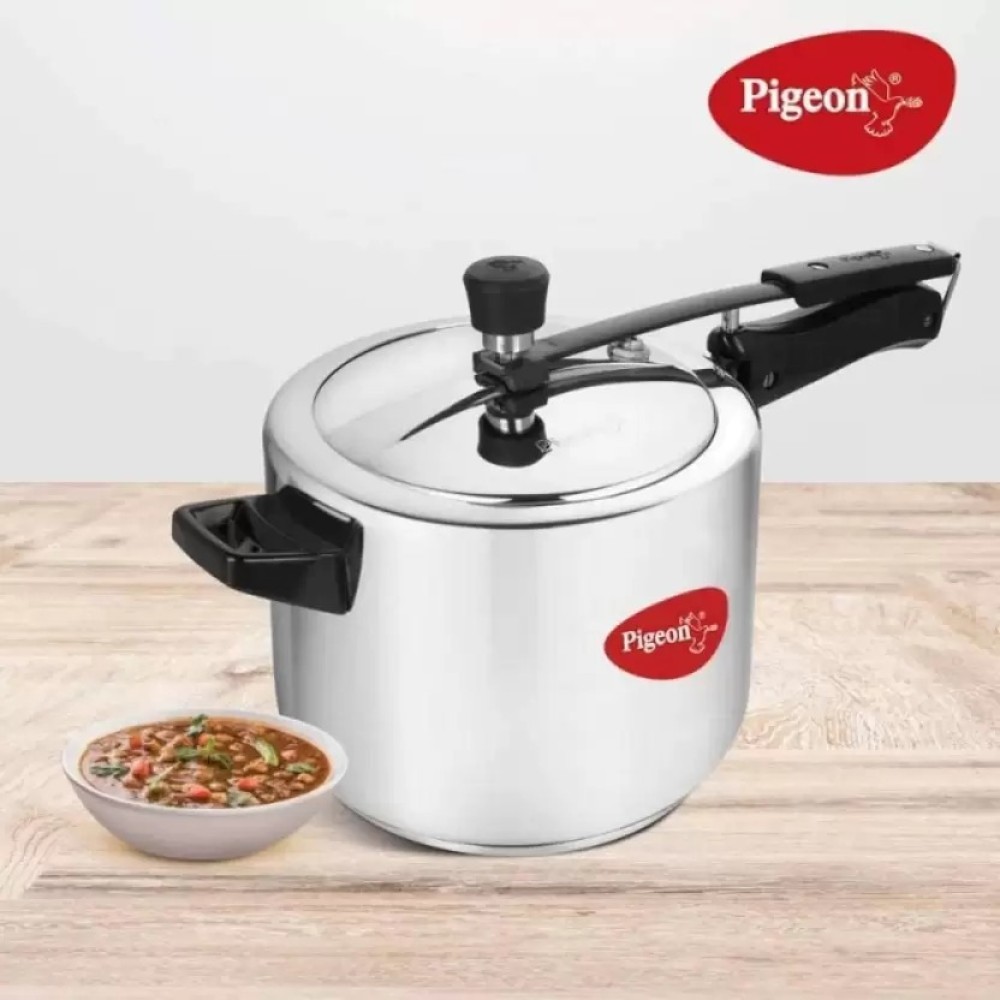 Pigeon Inox Stainless Steel Pressure Cooker 5 Liter Inner Lid Induction ...